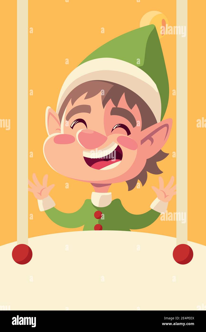 merry christmas cute helper character and sing board cartoon vector ...