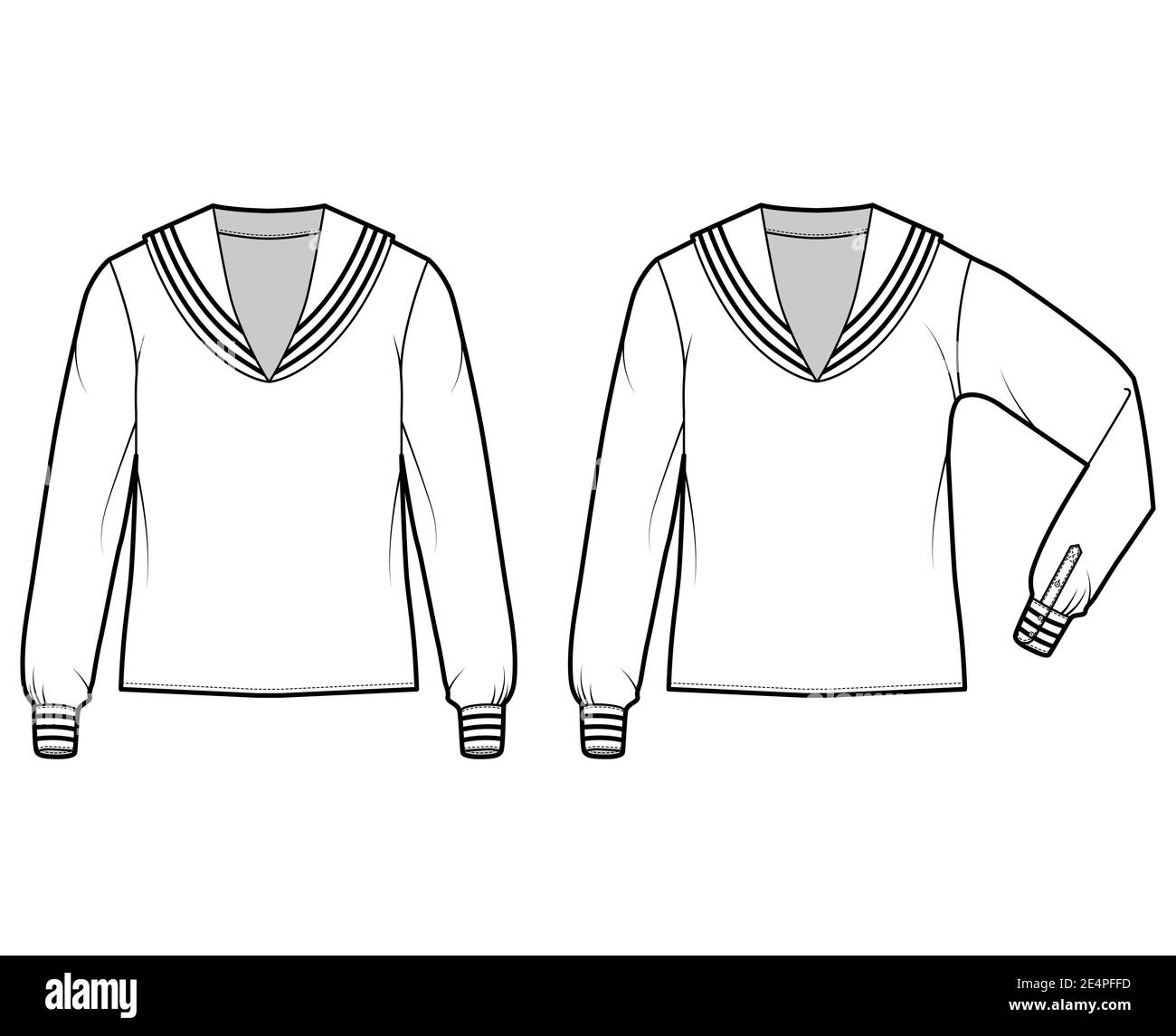 Set of shirts middy sailor suit technical fashion illustration with ...