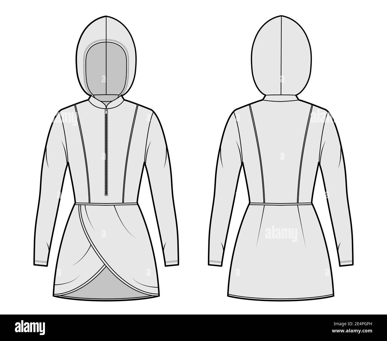 Modest hijab tunic technical fashion illustration with zip henley neck ...