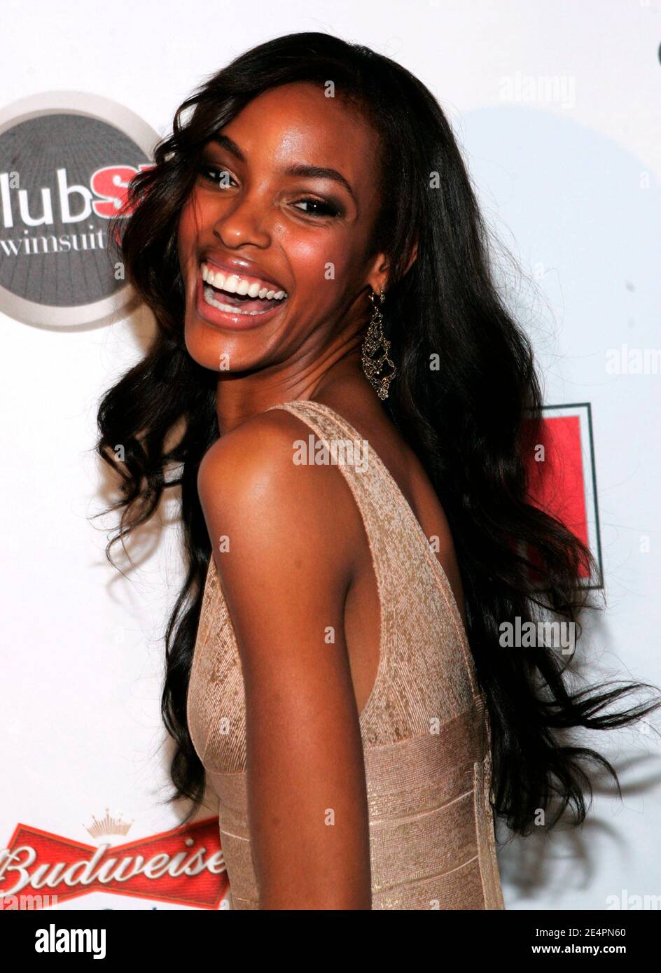 Featured Model Quiana Grant Poses Before Entering The Sports Illustrated Launch Celebrating The