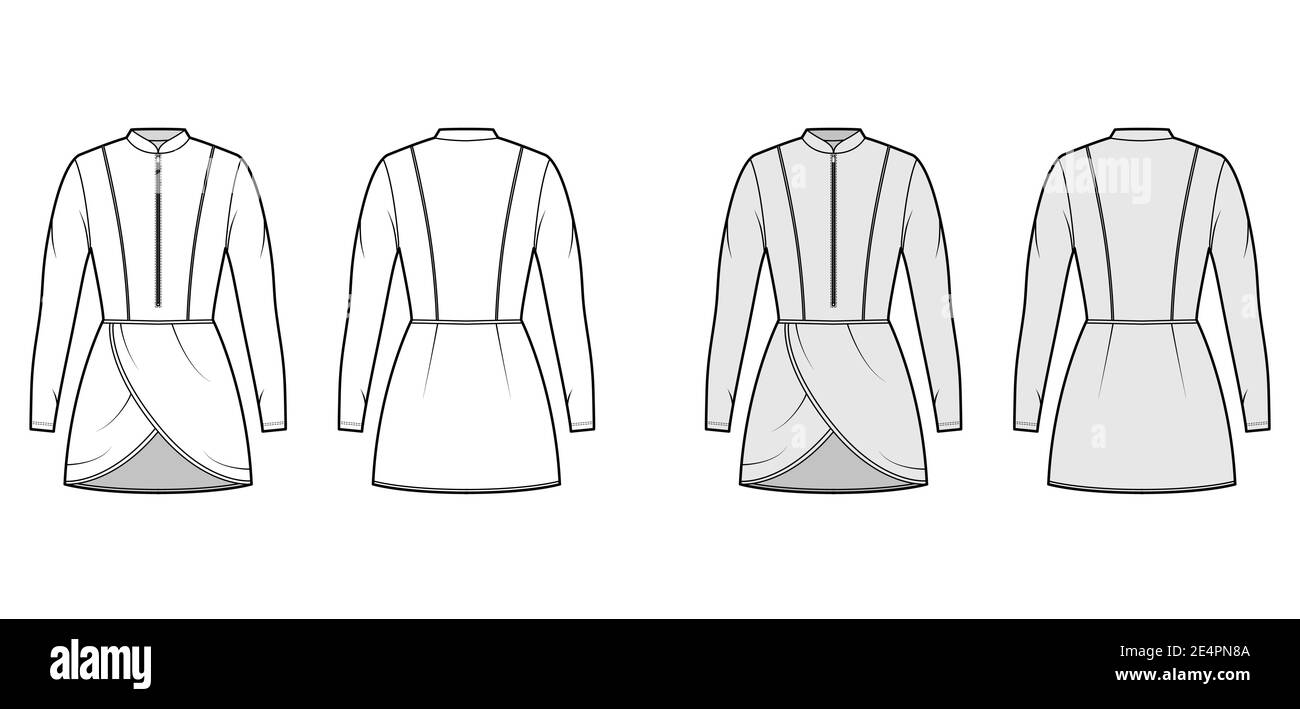 Tunic technical fashion illustration with zip henley neck, long sleeves ...