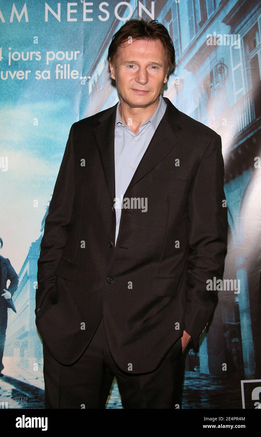 Actor Liam Neeson poses during the French premiere of 'Taken' held at ...