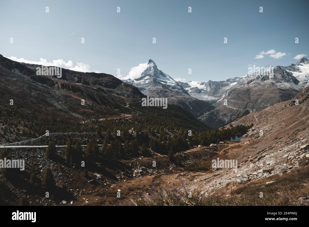 Beautiful mountain landscape with views of the Matterhorn peak in ...