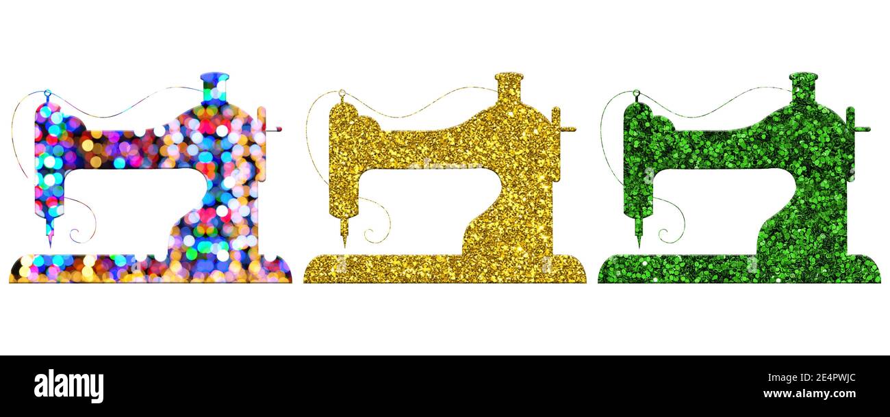 An isolated illustration of three sewing machines composed of colorful ...