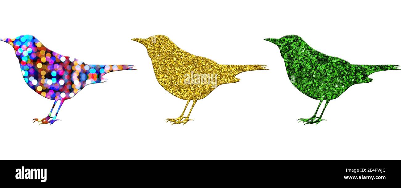 An isolated illustration of three birds composed of colorful vibrant ...