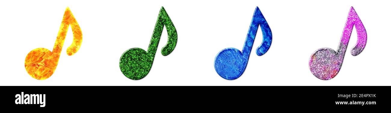 An isolated illustration of four music notes consisting of different ...