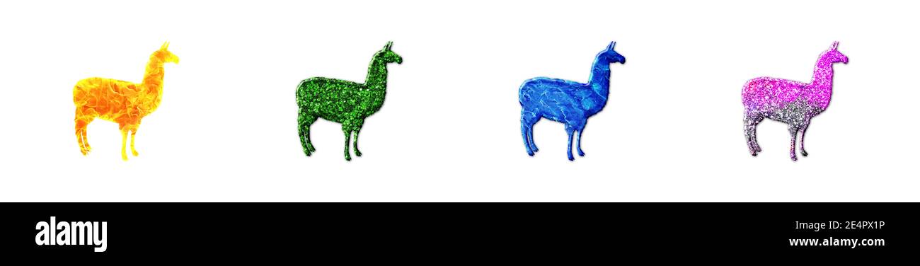 An isolated illustration of four llamas consisting of different vibrant ...