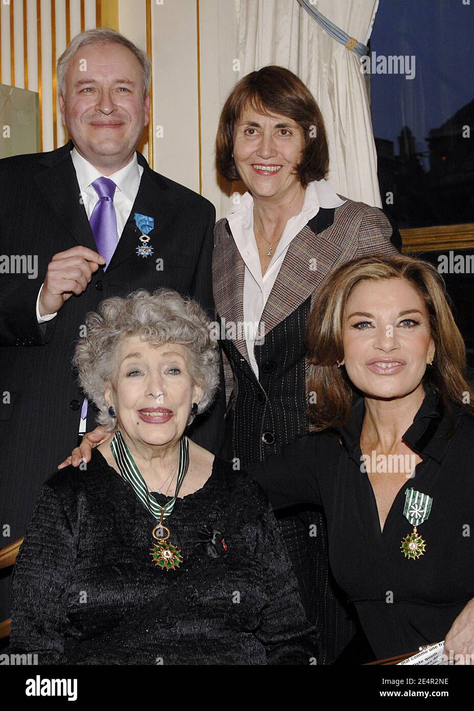 Thierry Adhumeau, Micheline Dax and Nicole Calfan pose during a ...