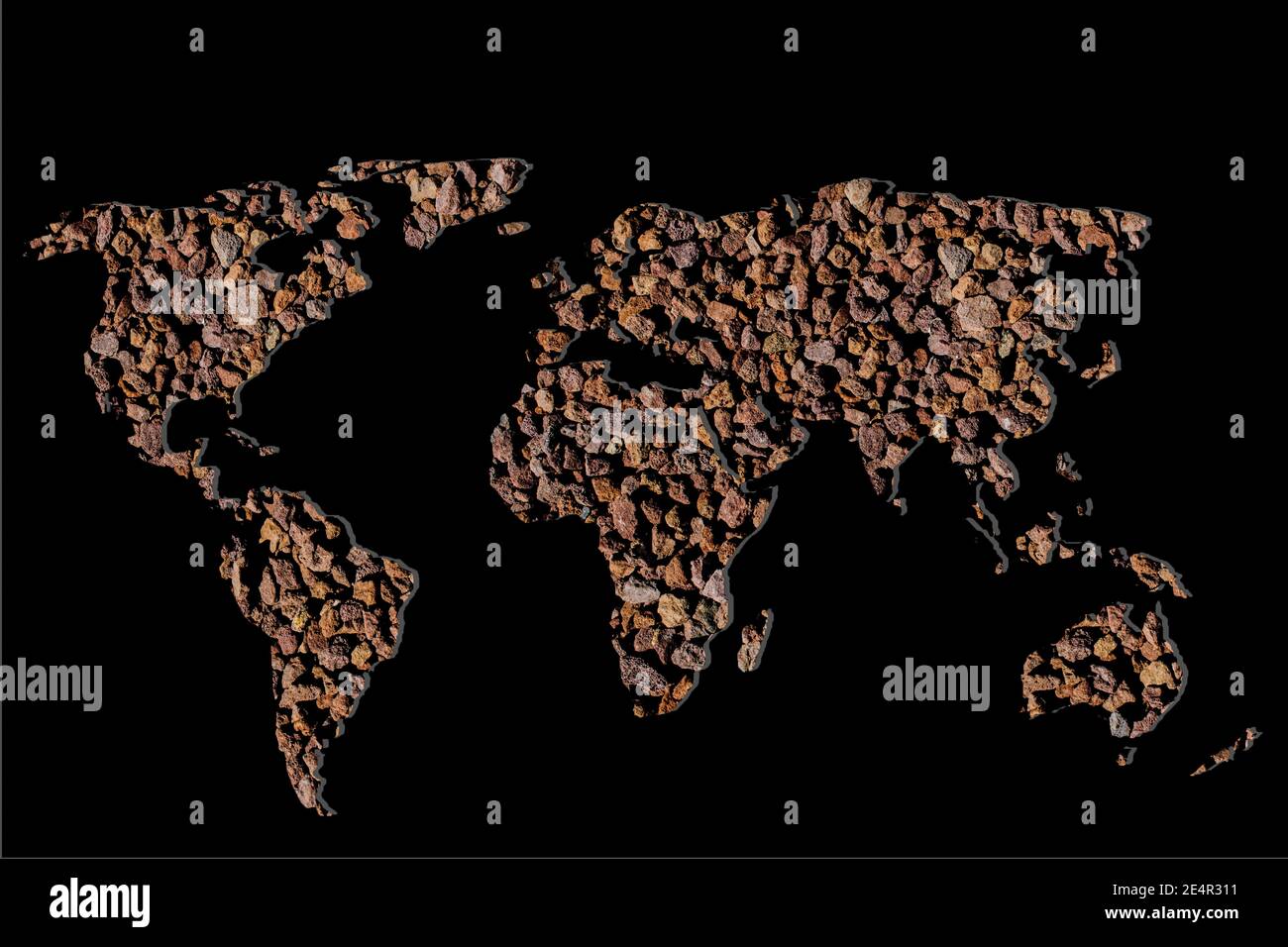 Roughly outlined world map with stone gravel pebble fillings Stock ...