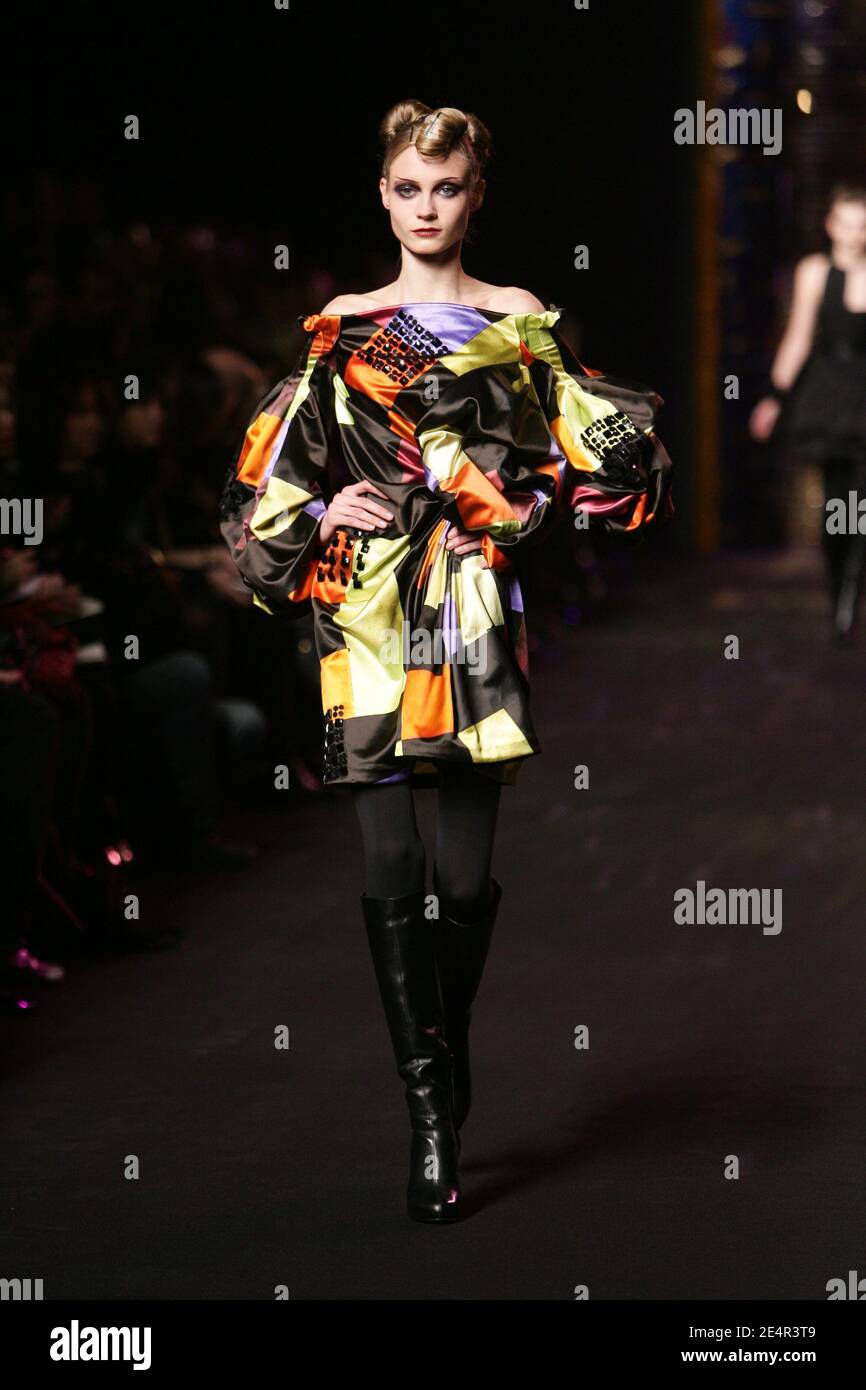 A model presents a creation by French designer Christian Lacroix for ...