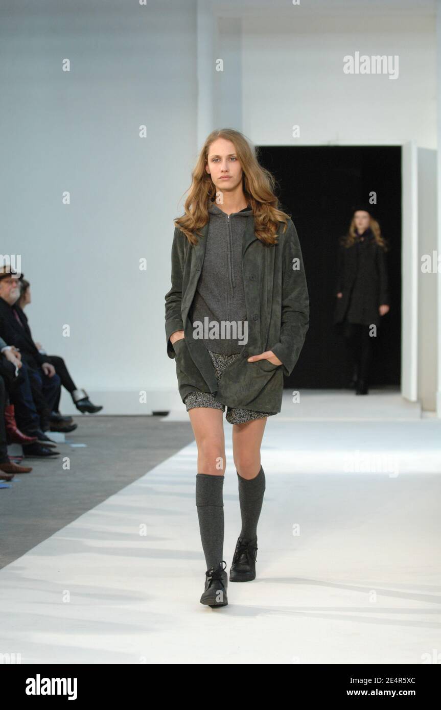 A model displays a creation by French designer Agnes B during Ready-to ...