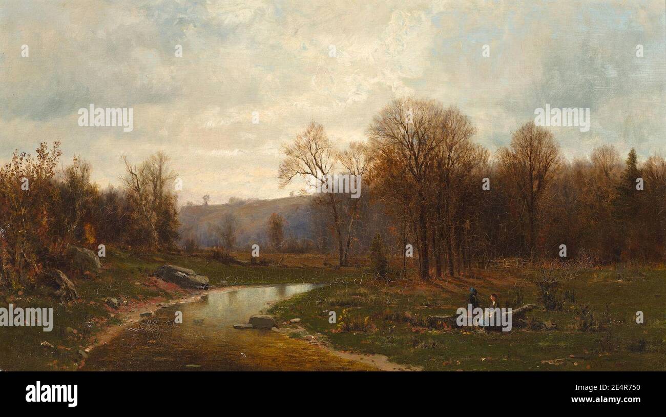 Jervis McEntee - Figures by a river in an autumnal landscape (1867 ...