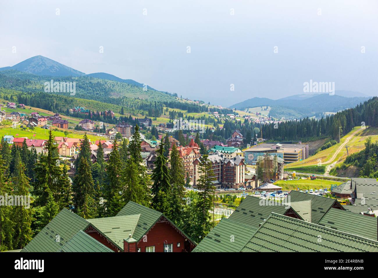Ski resort base Bukovel in Karpaty mountains in summer day Stock Photo ...