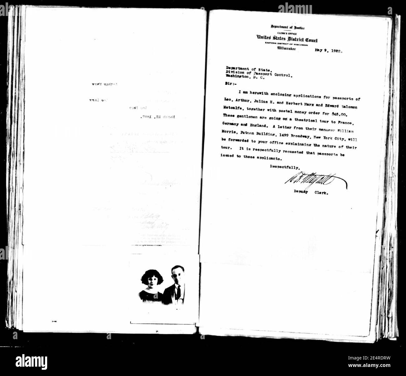 Marx brothers passport application from 1922, page 1 Stock Photo - Alamy