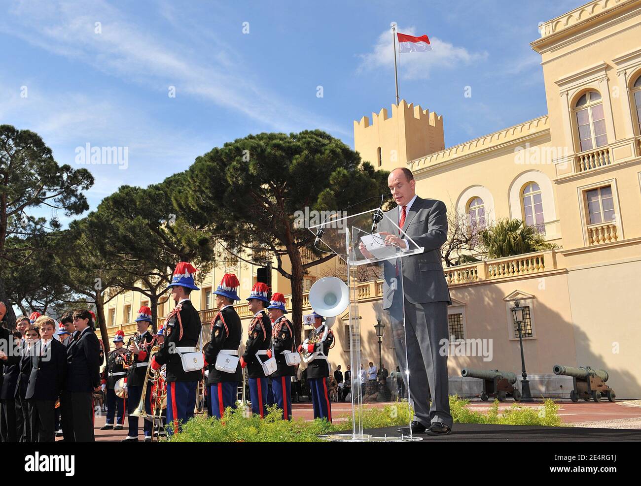 Prince Albert II of Monaco delivers his speech during his 50th Birthday ...