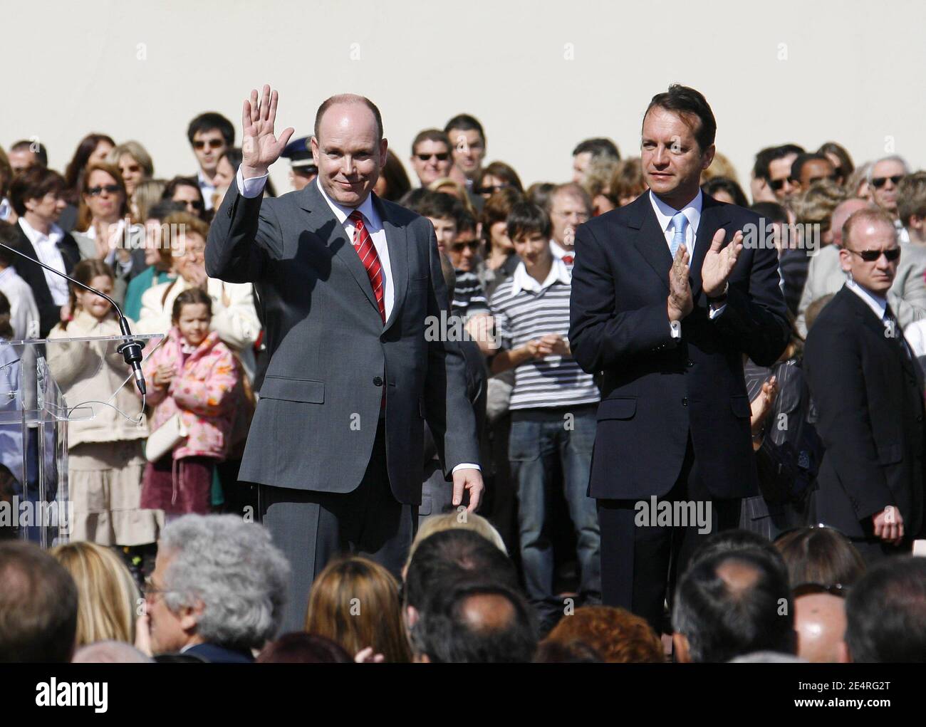 Prince Albert II of Monaco waves the crowd during his 50th Birthday ...