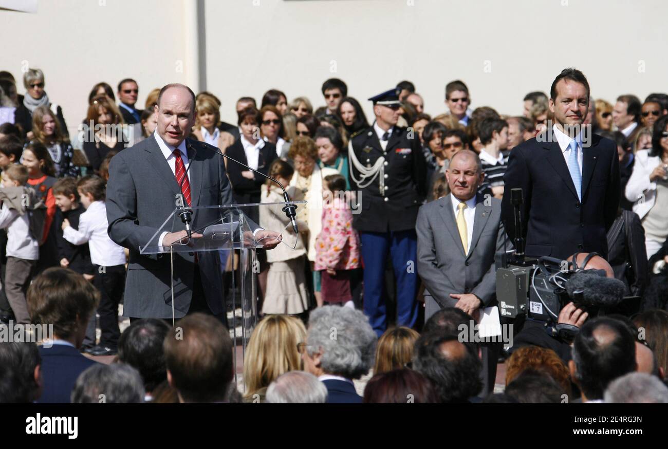 Prince Albert II of Monaco delivers his thank you speech during his ...