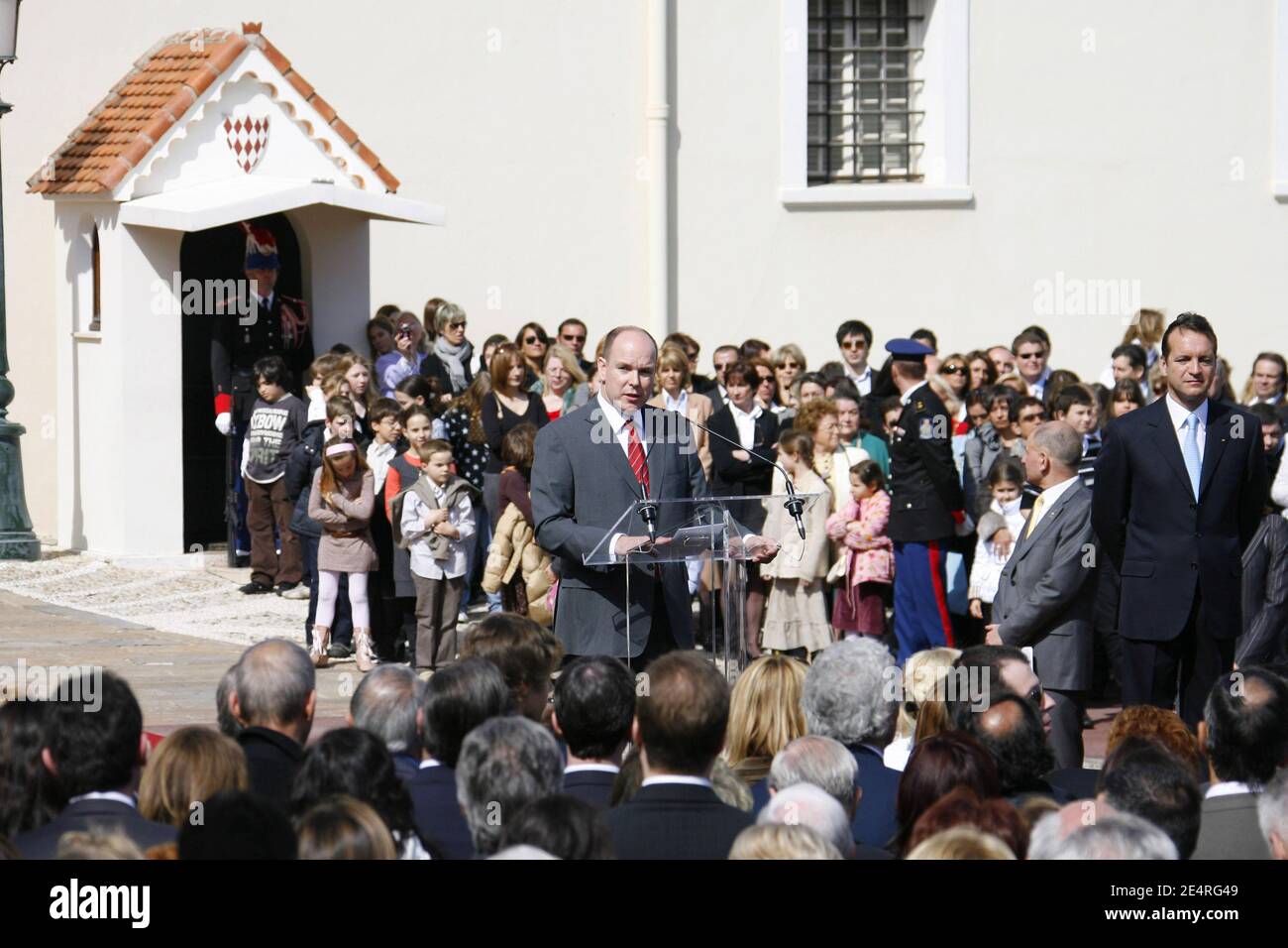 Prince Albert II of Monaco delivers his thank you speech during his ...