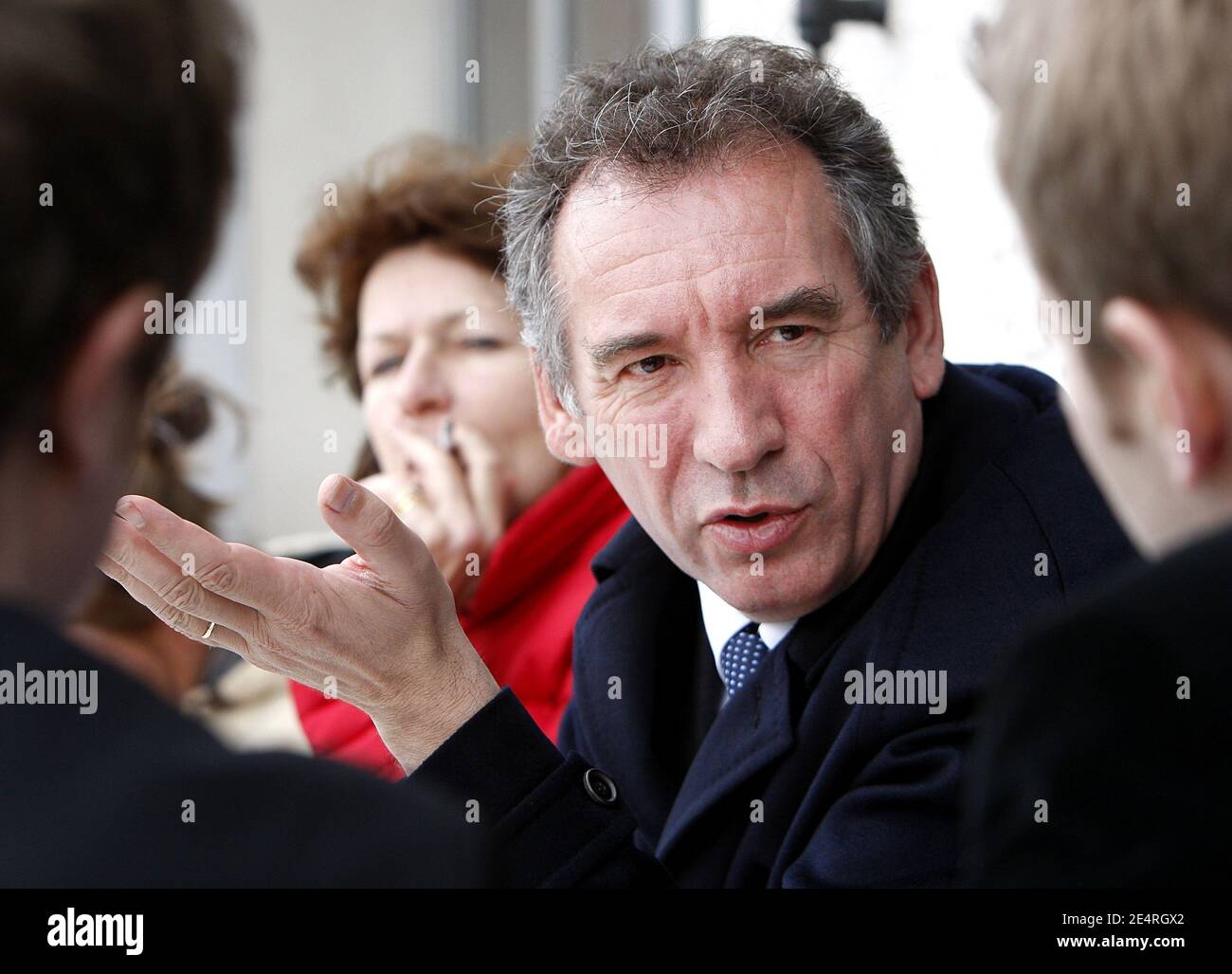 Modem's leader Francois Bayrou speaks with the media during the second ...