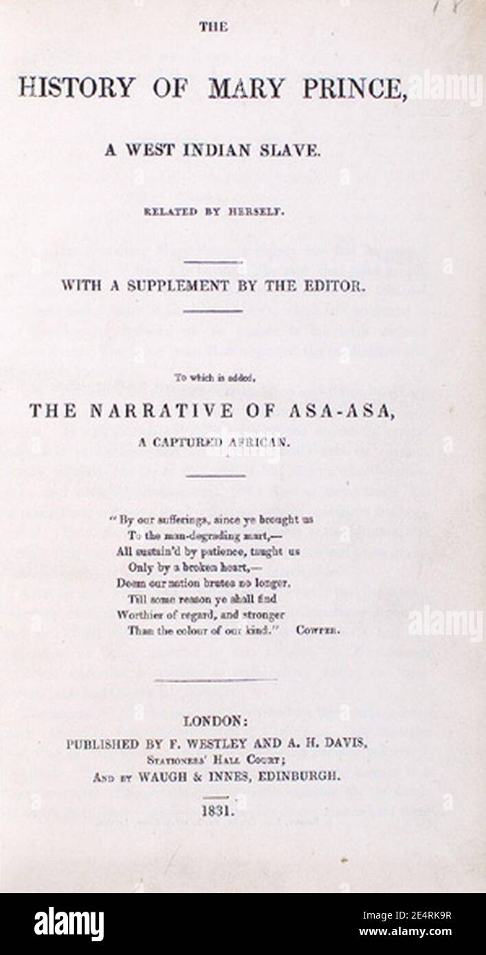 Mary prince first edition frontpage Stock Photo - Alamy