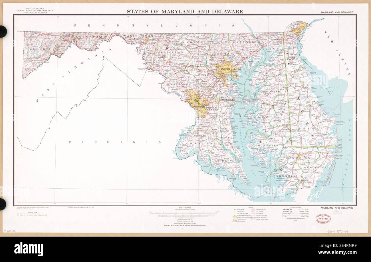 Maryland and Delaware, base map with highways and contours Stock Photo - Alamy
