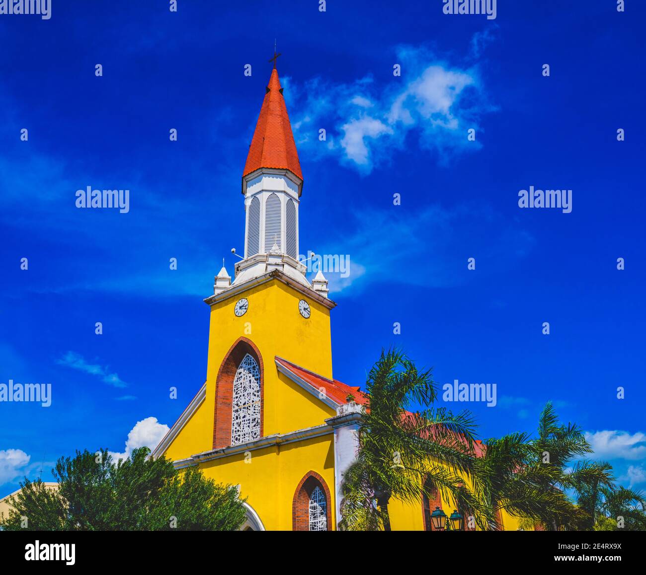 Colorful Yellow Notre Dame Cathedral Papaeete Tahiti French Polynesia ...