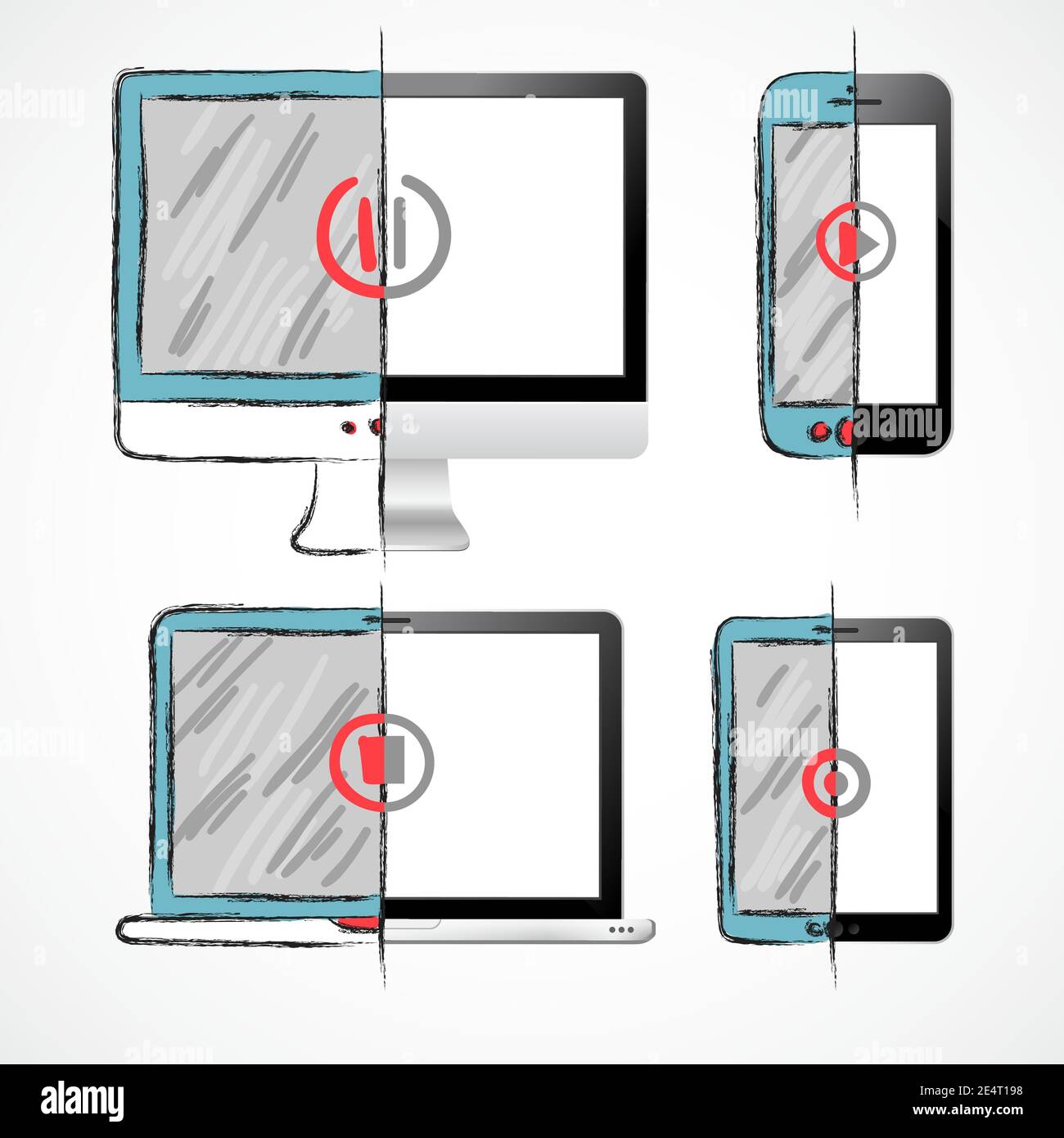 Digital devices set with computer monitor smartphone laptop tablet half ... Digital devices set with computer monitor smartphone laptop tablet half ...