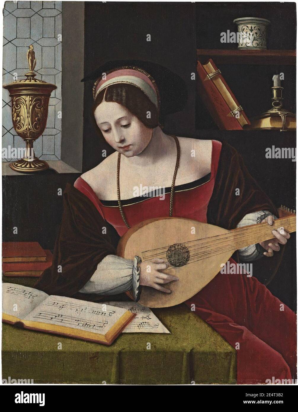 Master of the Female Half-Lengths - A lady playing a lute in an ...