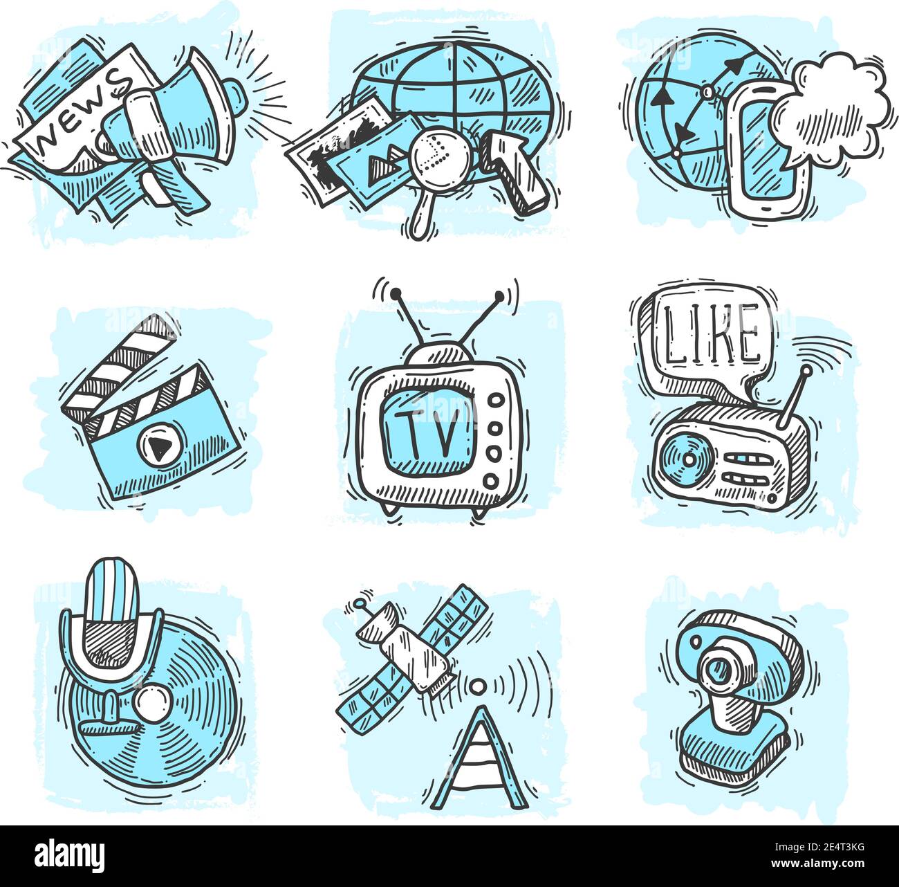 Media design sketch decorative icons social network and broadcasting ...