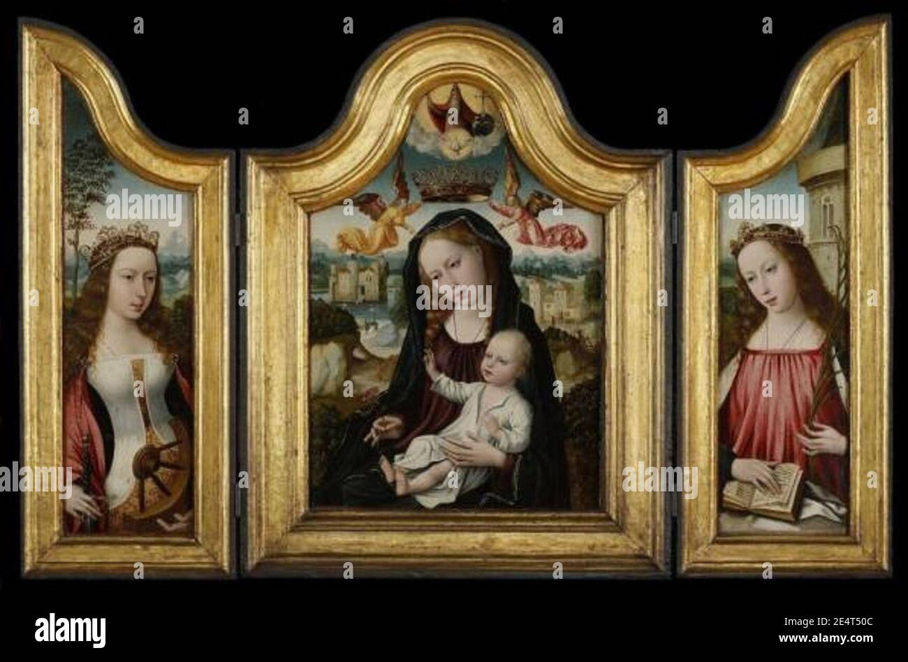Master of the Magdalen Legend - Triptych Madonna and Child with Saints Catherine and Barbara ...