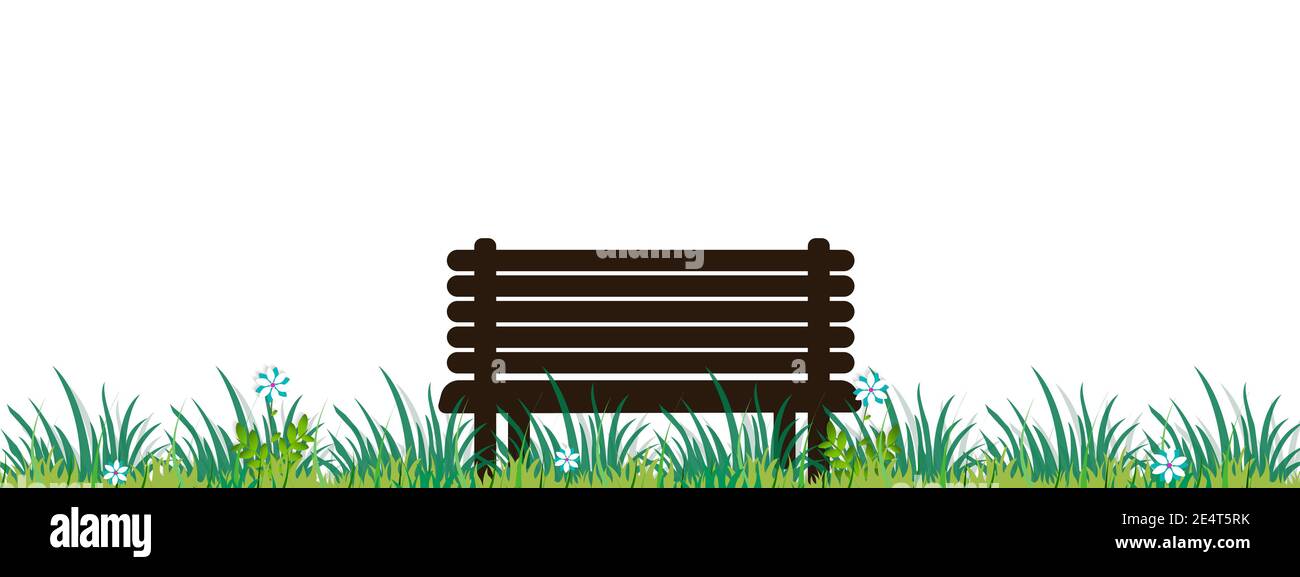 illustration of Empty Bench on grass and flowers Stock Vector Image ...