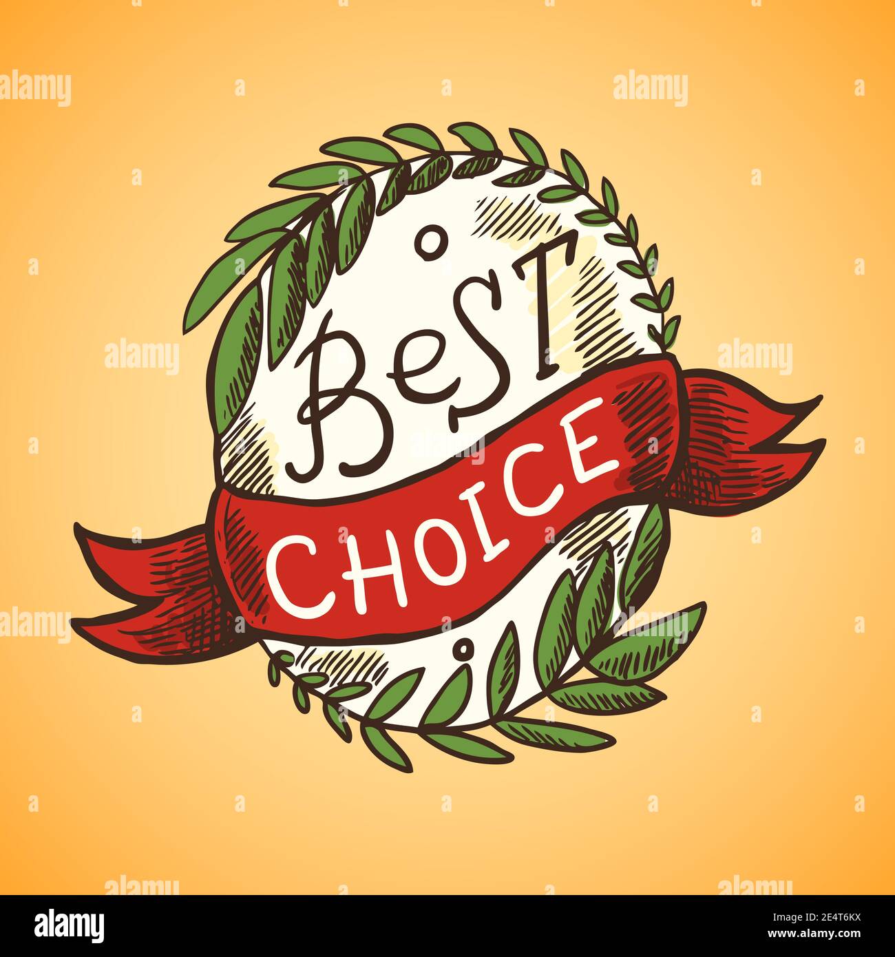 Best choice colored sketch label with ribbon and wreath vector ...
