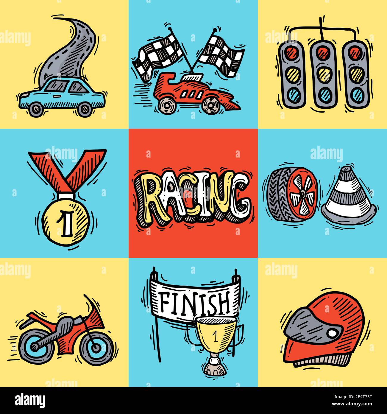 Racing design concept set with auto sport sketch decorative icons ...