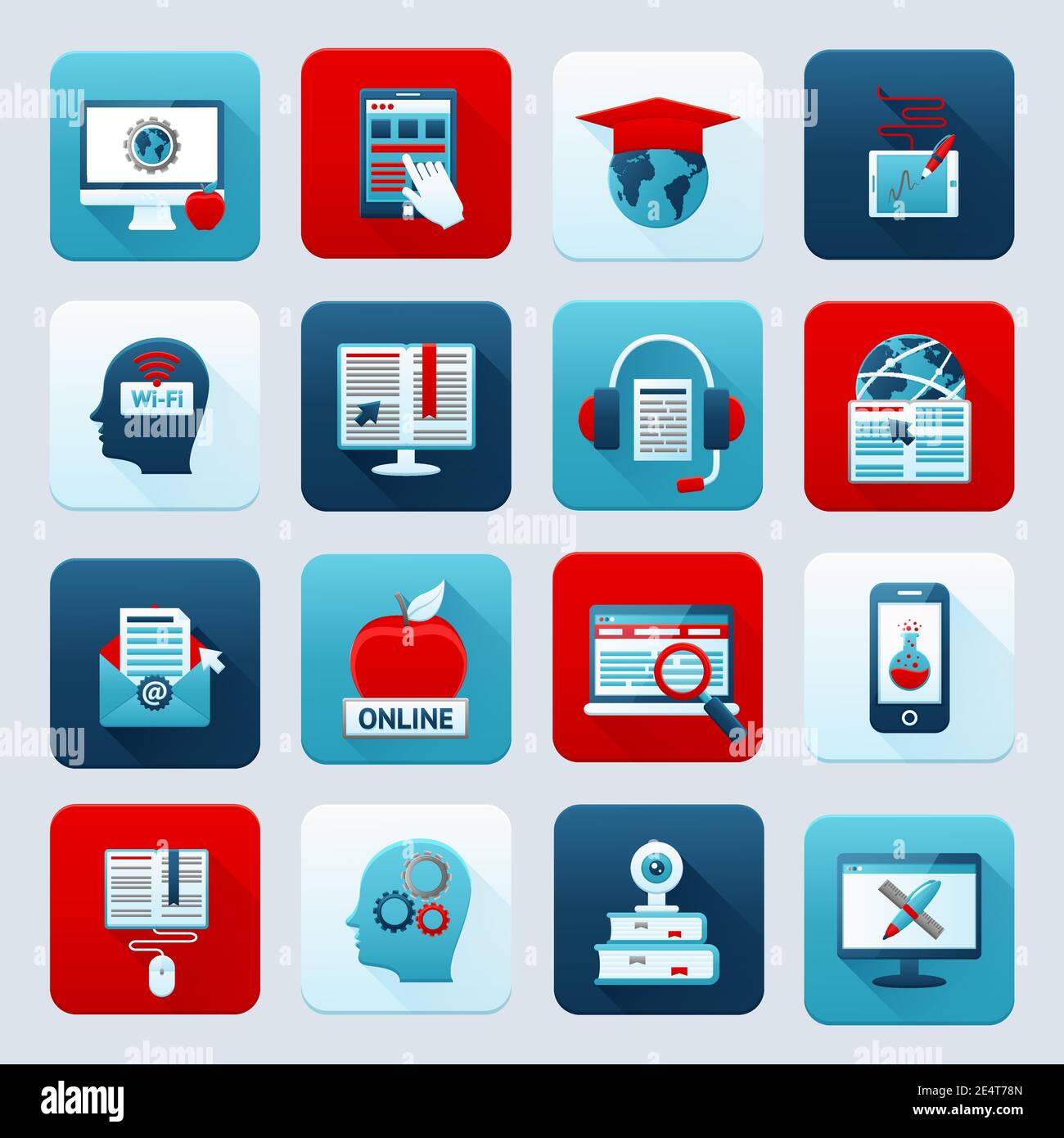 Online education e-learning distance knowledge digital training icons ...