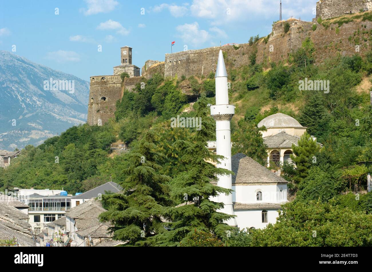 Teqe Mosque And Tower Clock in Gjirokaster, Albania Stock Photo - Alamy
