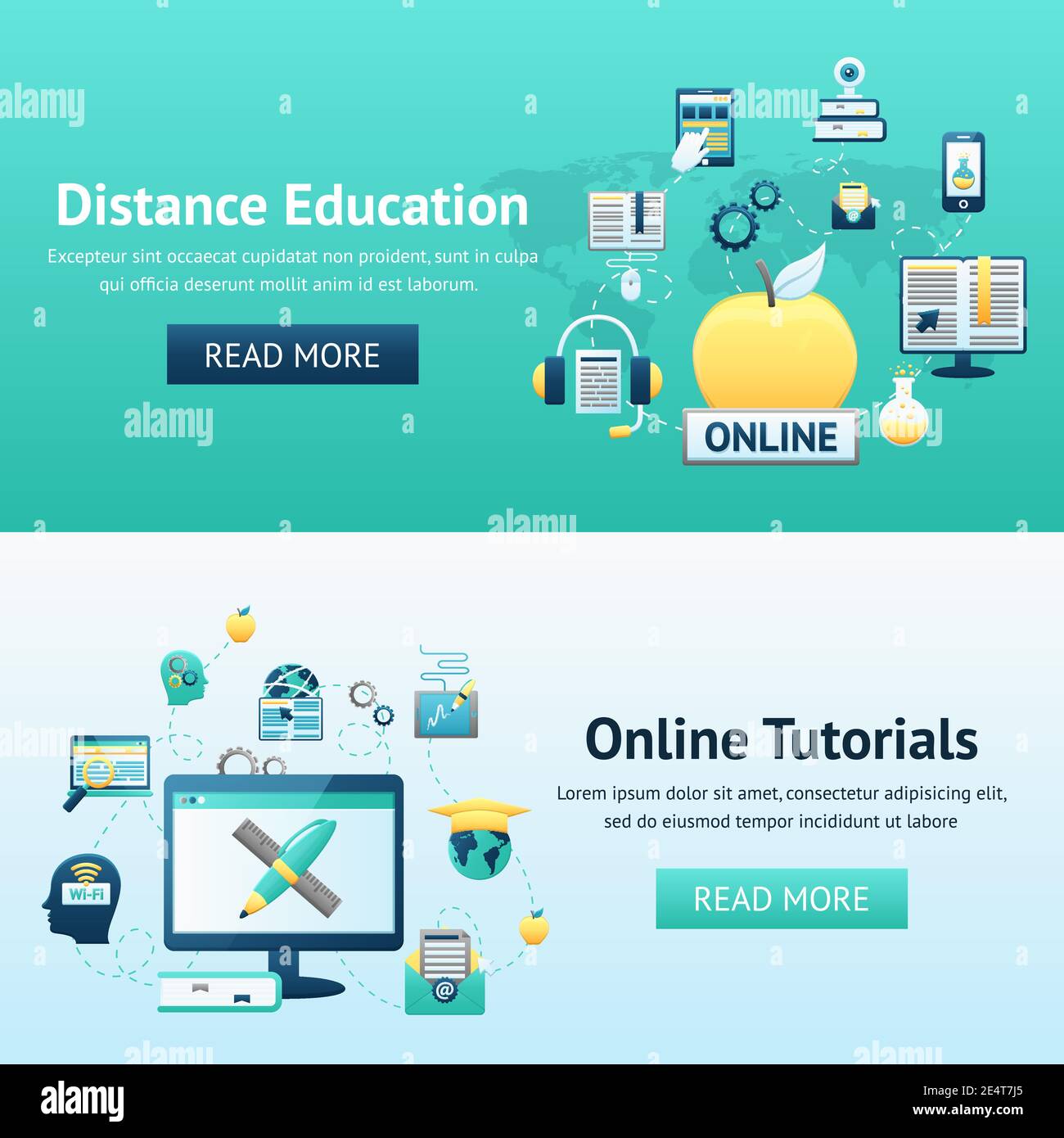 Online education design concept set with distance tutorials decorative ...