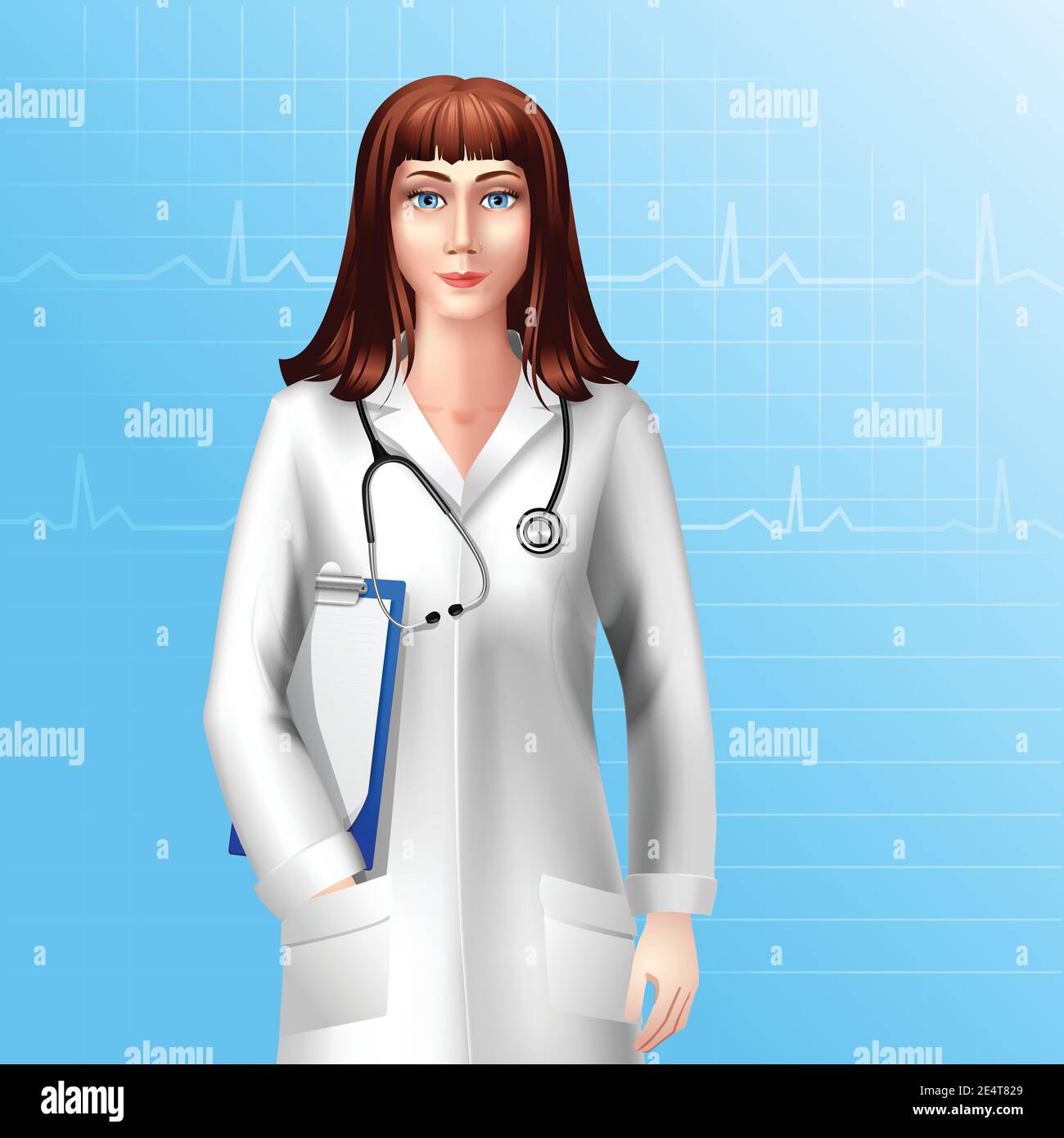Young pretty female doctor character in uniform with stethoscope vector ...