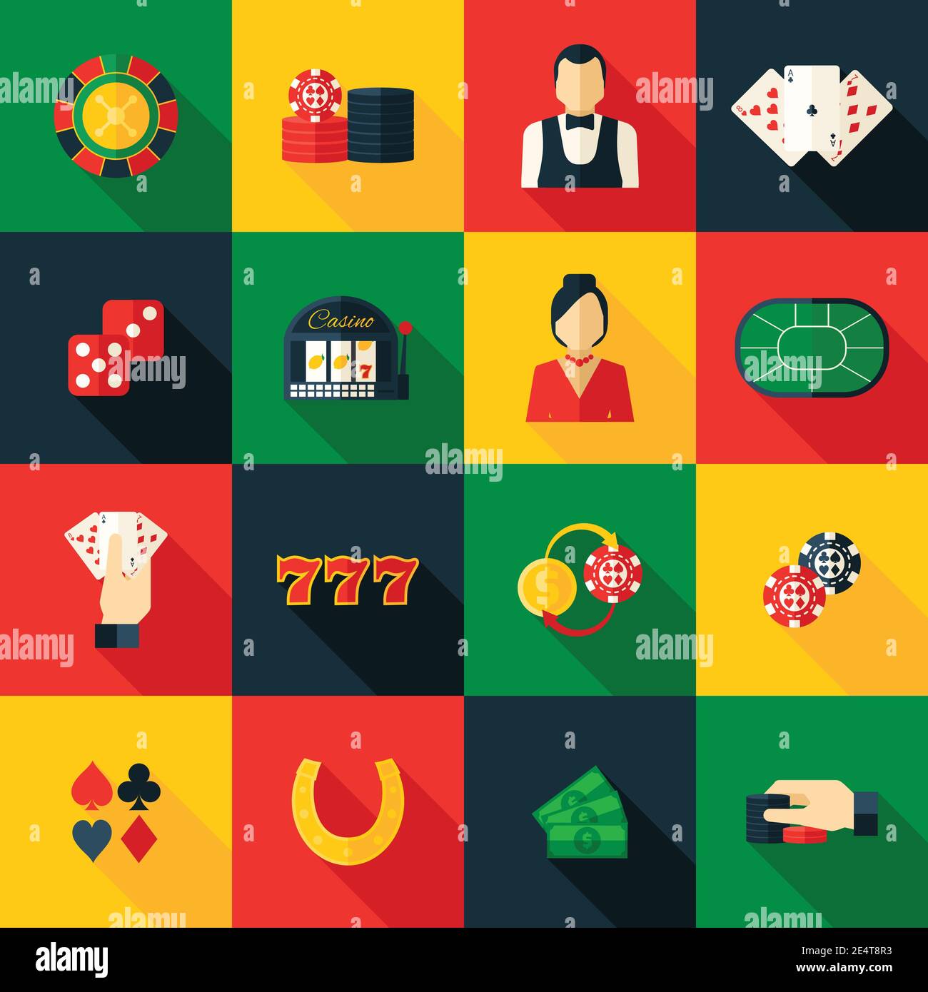 Casino game of chance money play icon flat set isolated vector ...