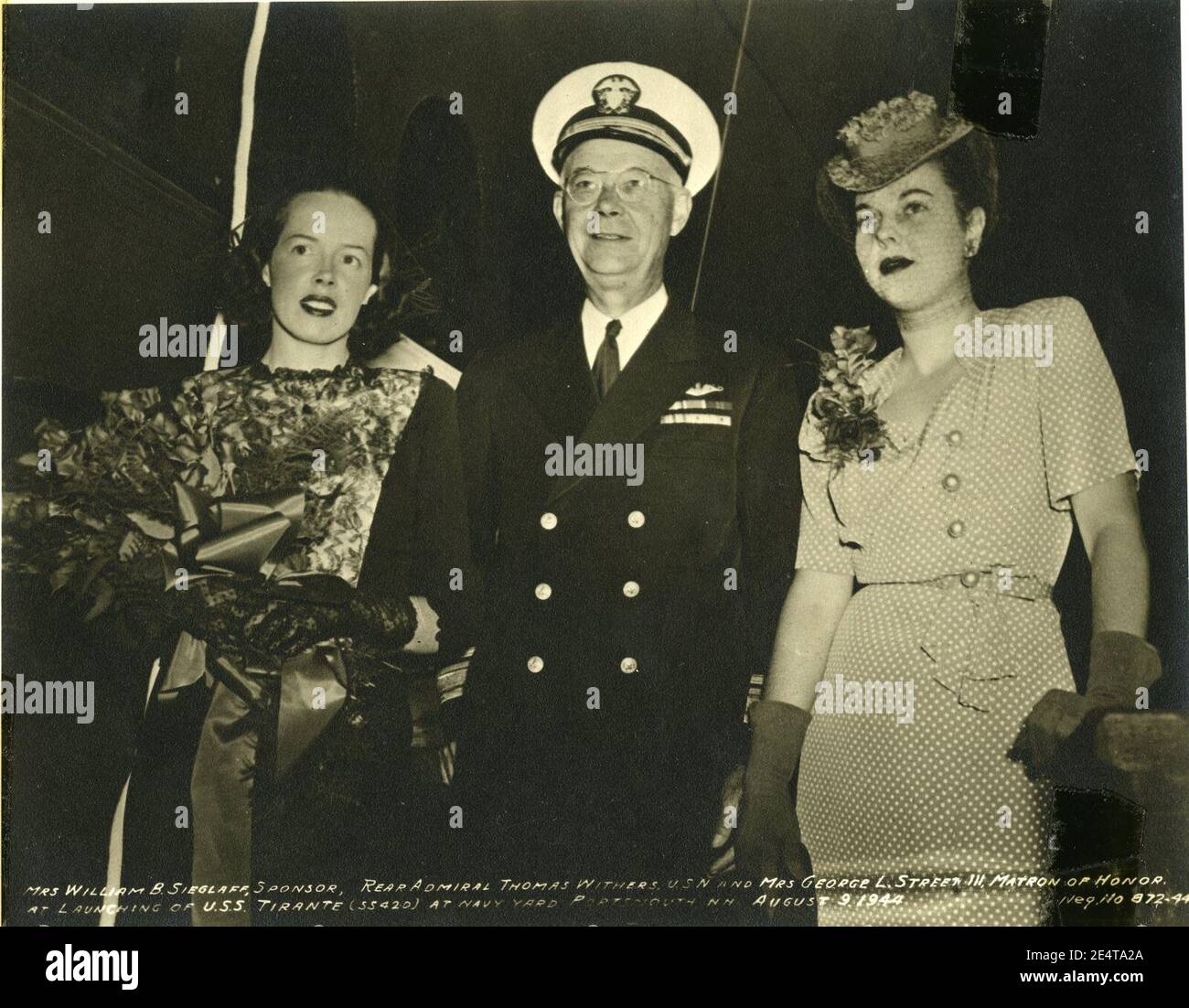 Matron of Honor, Sponsor, and Rear Admiral at the christening of the ...