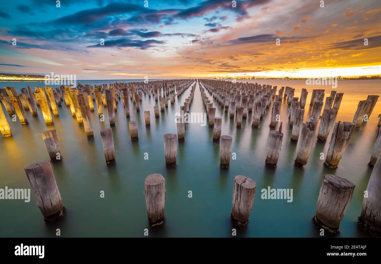 Sunset on Princes pier port Stock Photo - Alamy