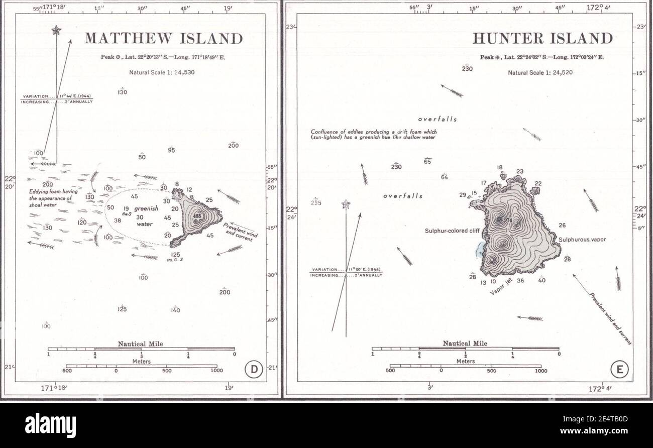 Matthew and Hunter Islands 1901 Nautical Chart (part Stock Photo - Alamy