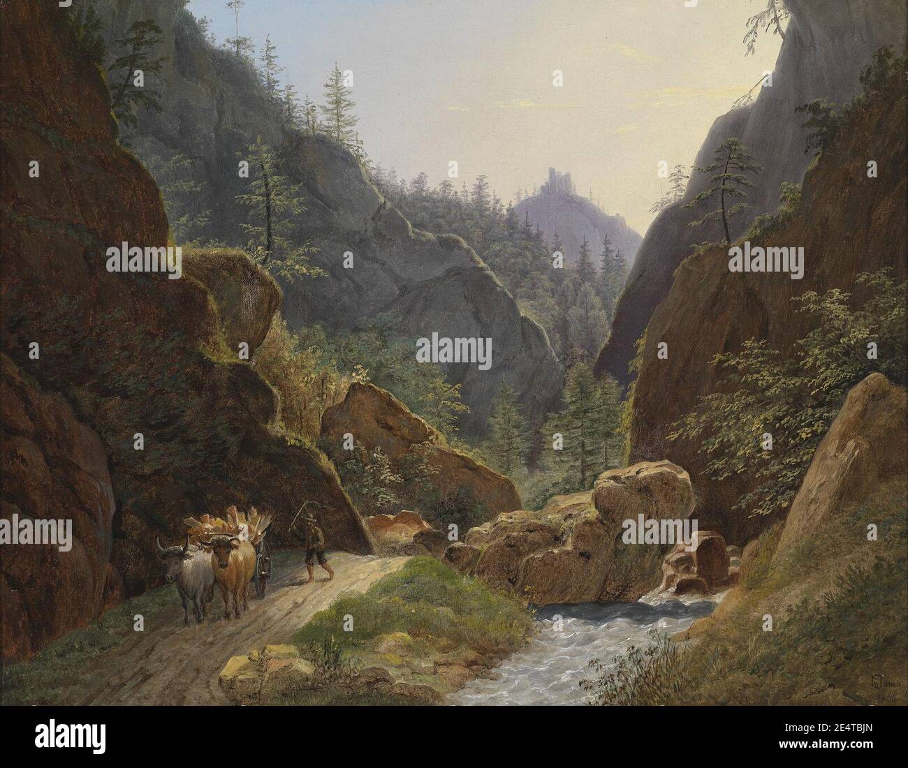 Matthias Rudolf Toma Bauer mit Ochsengespann bei Schottwien 1866 Stock ...