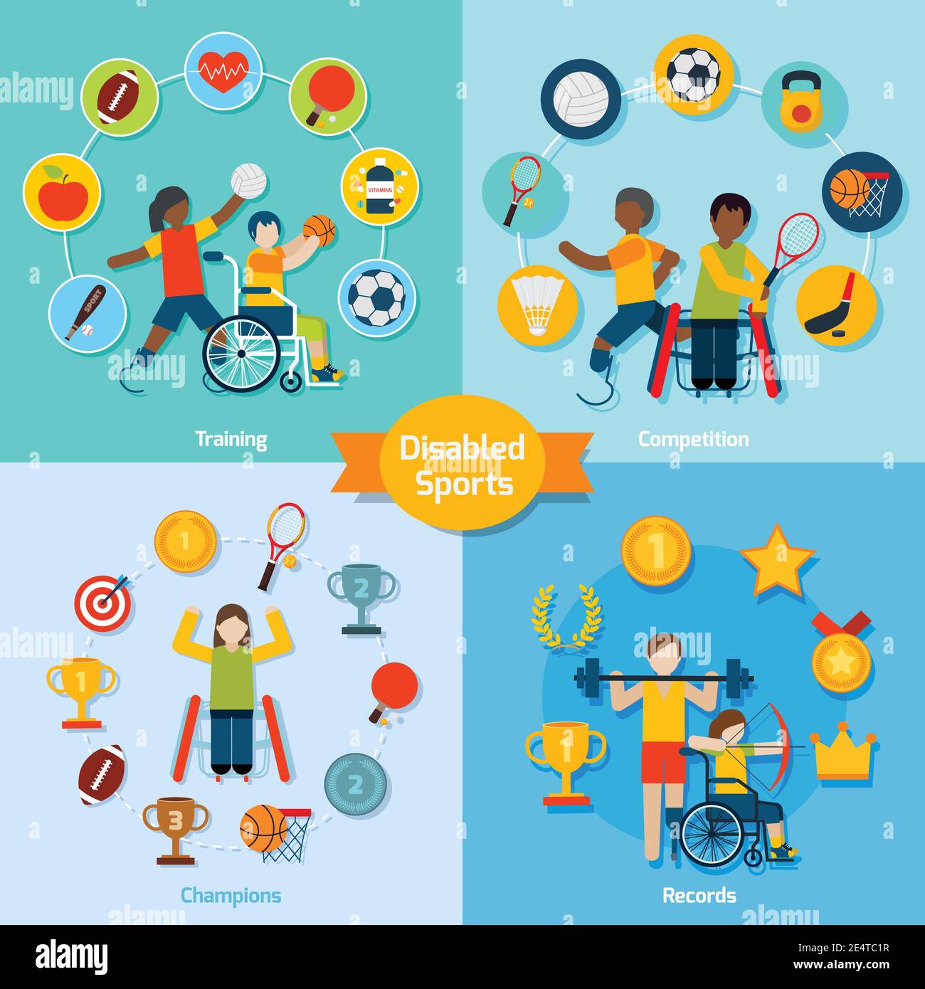 Disabled sport design concept set with training competition champions ...