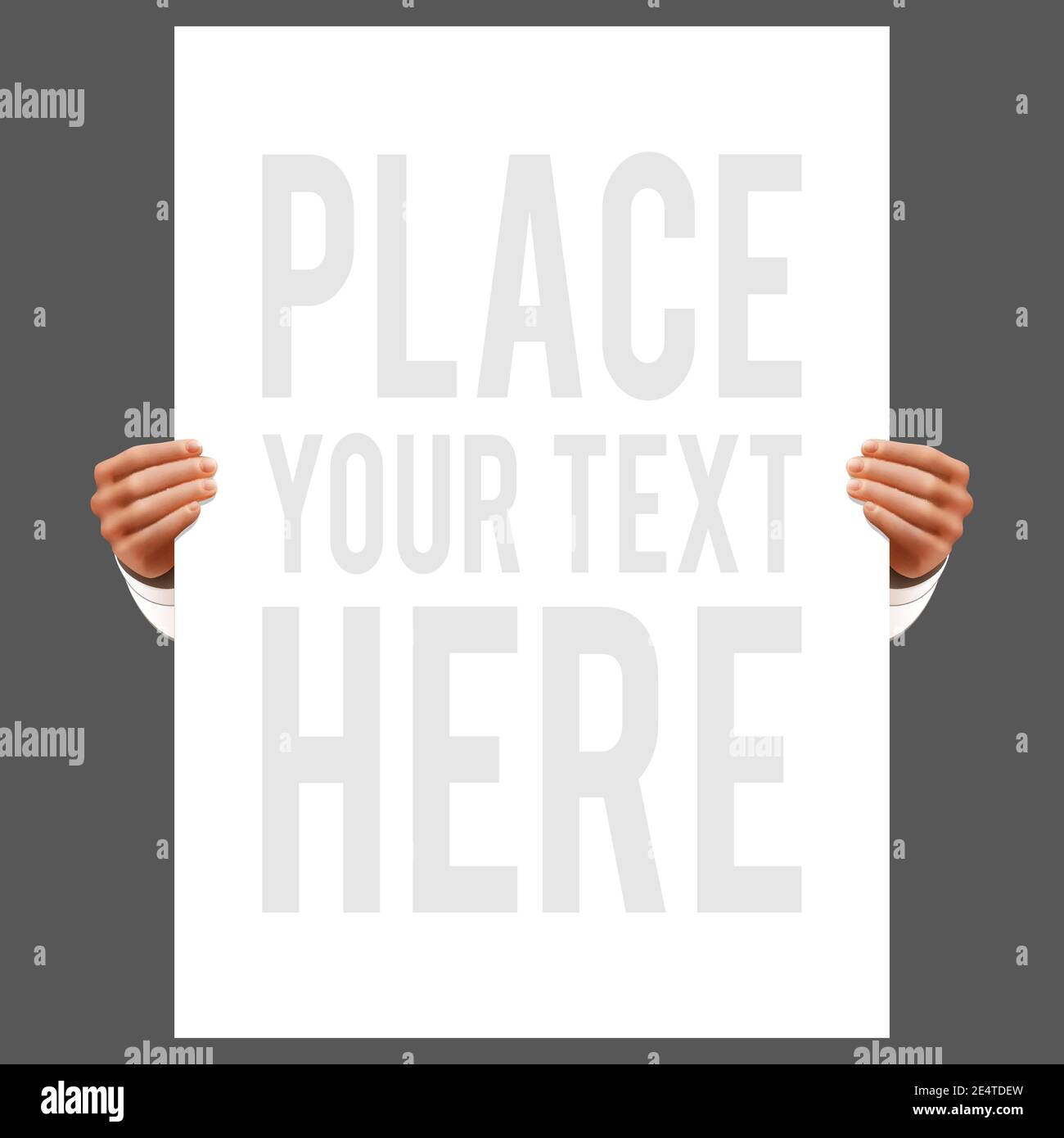 Hands holding cardboard advertise promotion poster realistic vector ...