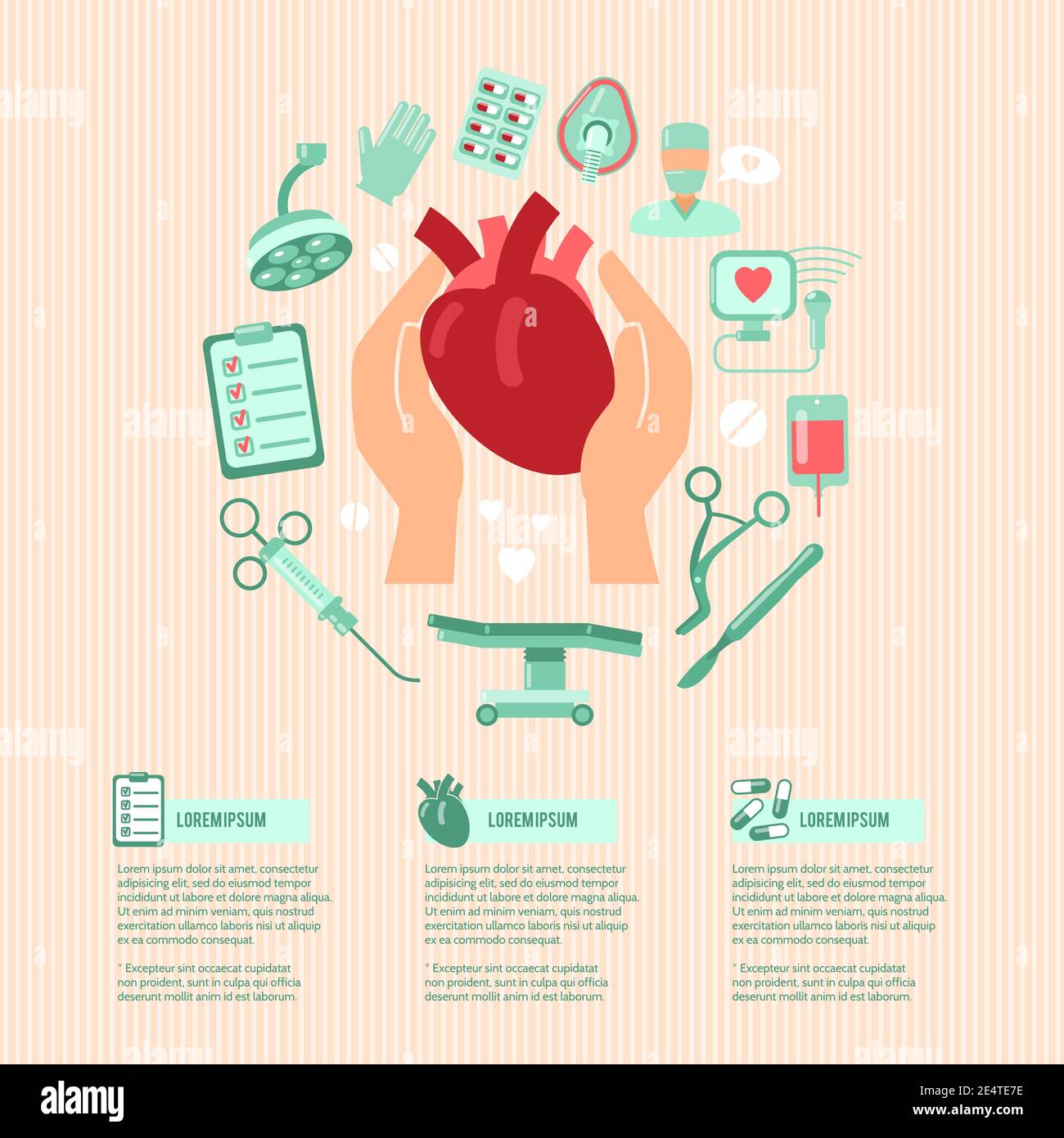 Cardiac surgery design concept wit human hands holding heart and ...