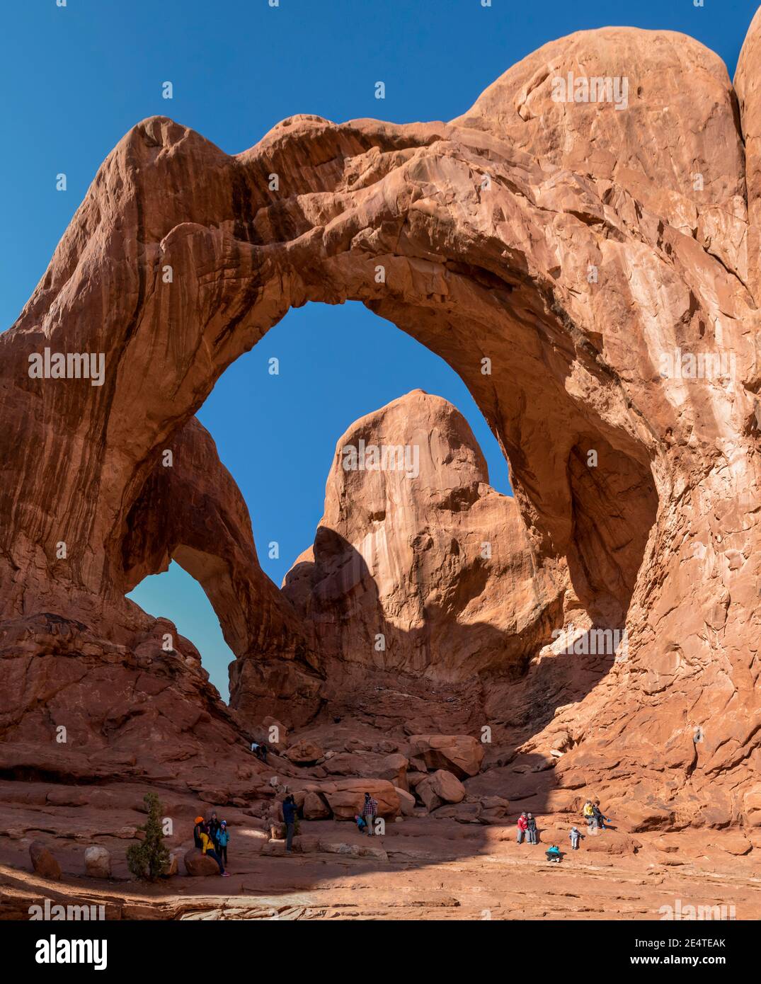 DOUBLE ARCH WINDOWS SECTION ARCHES NATIONAL PARK MOAB UTAH Stock Photo ...