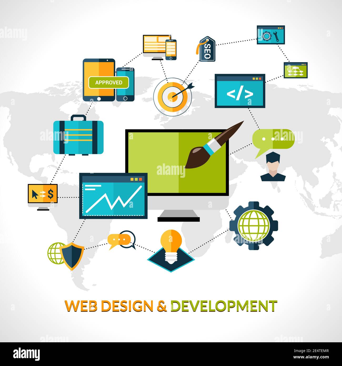 Web development composition with website optimization elements and ...