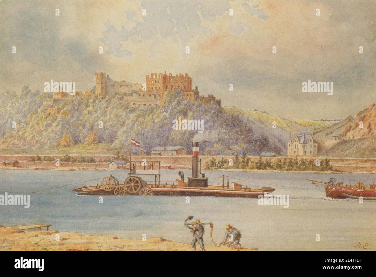 Max Eyth, Ruine Rheinfels bei St. Goar mit Tauereischiffahrt Stock ...