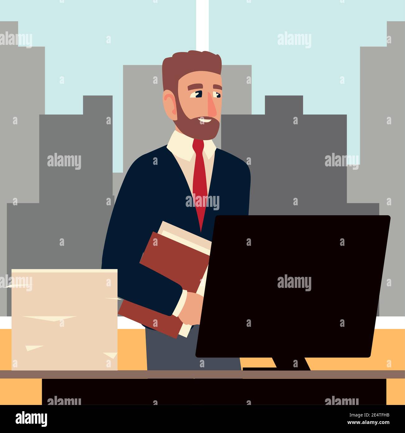 business man cartoon workspace office desk computer vector illustration ...