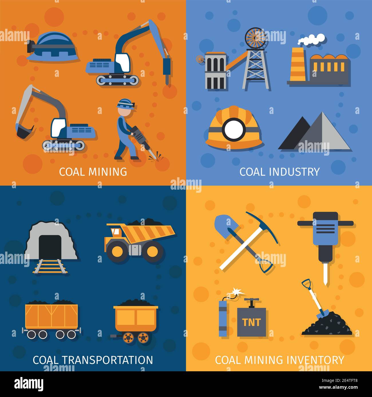 Coal industry design concept set with mining transportation inventory ...